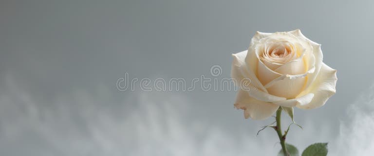 Single Cream Rose on Light Grey Background. Stock Photo - Image of puff ...