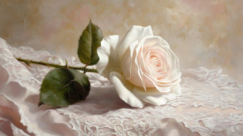 A Single Cream Rose Rests on Lacy Fabric Stock Illustration ...