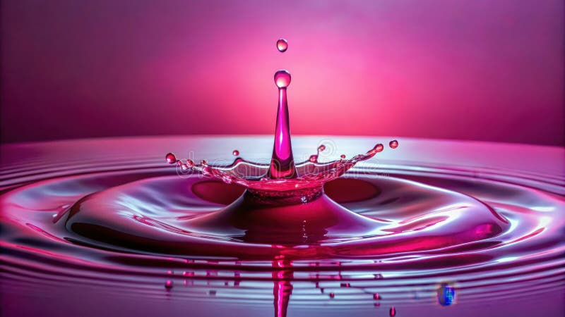 A Single Crimson Drop Impacting a Liquid Surface, Creating Concentric ...