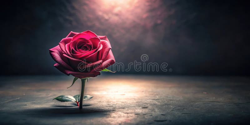 A Single Crimson Rose Stands Elegantly on a Dark Textured Surface ...