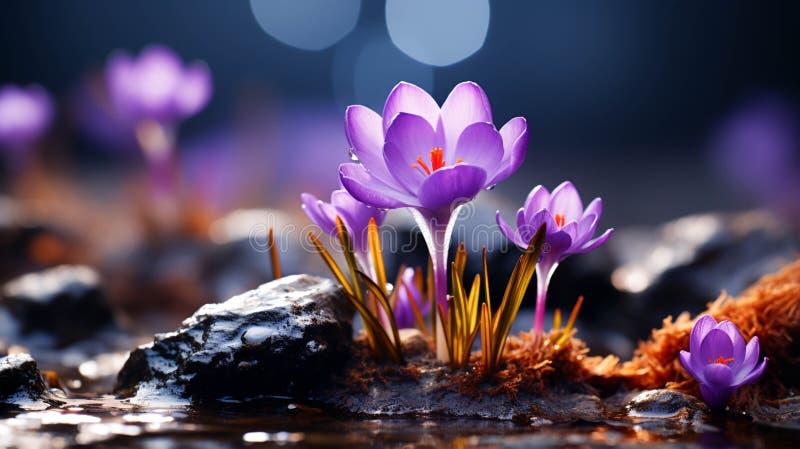 A Single Crocus Purple Flower Closeup Stock Image - Image of crocus ...