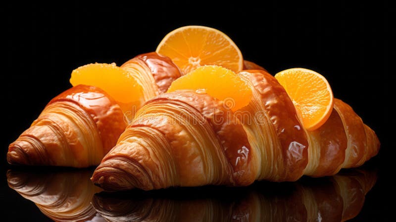 Intense Color Saturation: Oranges and Croissants on a Black Background ...