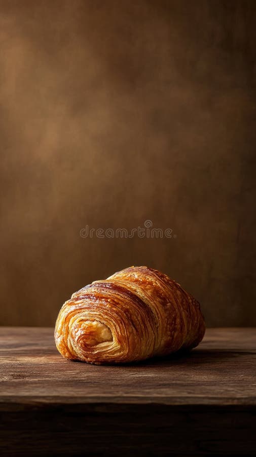 A Single Croissant Sitting on a Wooden Table, Perfect for Breakfast or ...