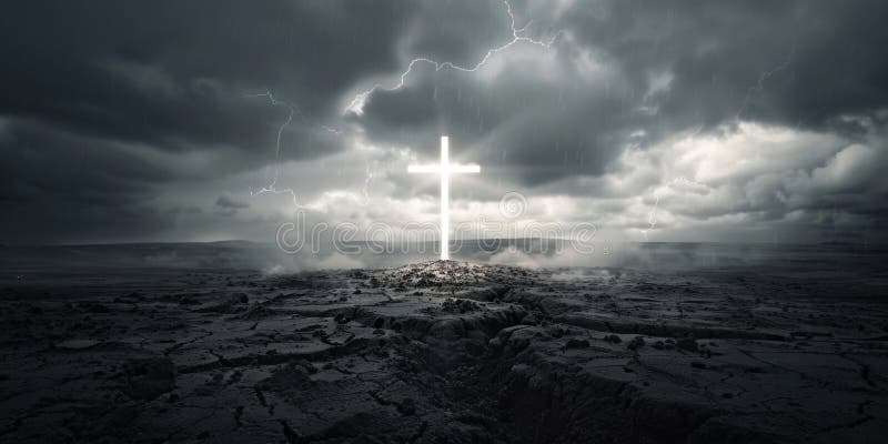 A Single Cross Stands Alone on a Desolate, Empty Field Stock Image ...