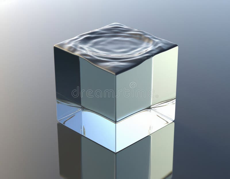 A Single Cube with Soft Water Reflection on Its Upper Face. Stock Image ...