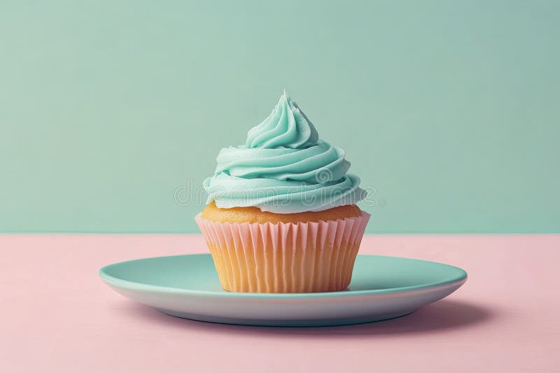 A Single Cupcake with Elegant Frosting Styled on a Pastel Plate Stock ...
