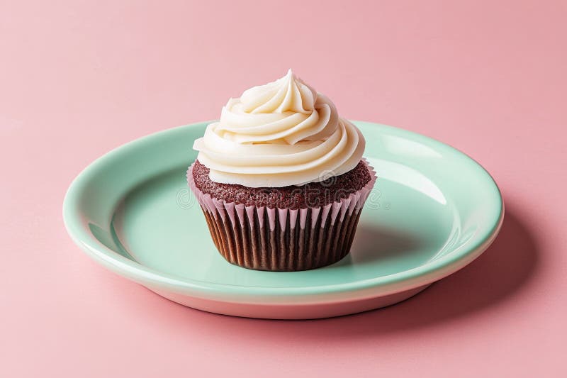 A Single Cupcake with Elegant Frosting Styled on a Pastel Plate Stock ...