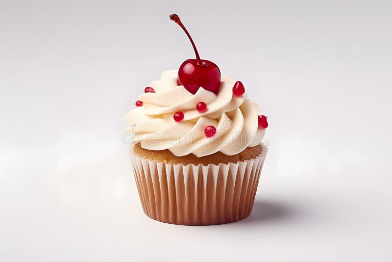 Single Cupcake with Frosting and Cherry Fruit Stock Illustration ...