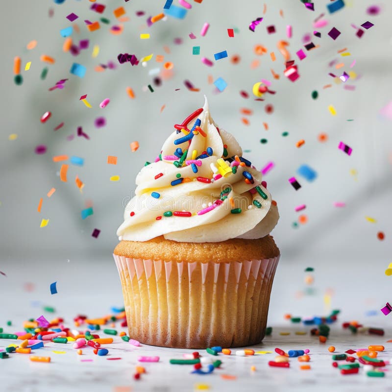 A Single Cupcake Topped with Sprinkles and Confetti Stock Illustration ...