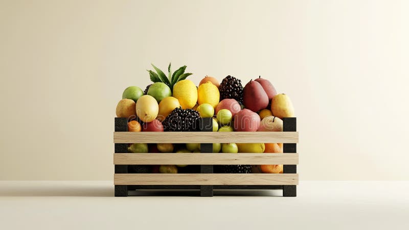 A Single Curated Fruit Crate Styled with Fresh Produce and Subtle Stock ...