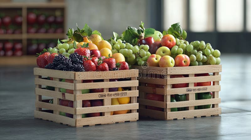 A Single Curated Fruit Crate Styled with Fresh Produce and Subtle Stock ...