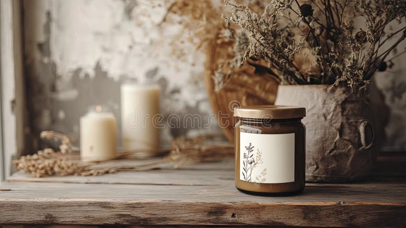 A Single Custom Jar Label Styled on a Rustic Wooden Counter with Stock ...