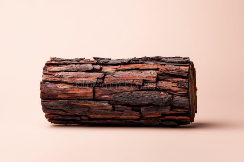 Natural Wooden Log with Rich Bark Texture on Neutral Background ...