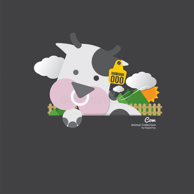 Single Cute Cow Portrait with Ear Tag. Stock Vector - Illustration of ...