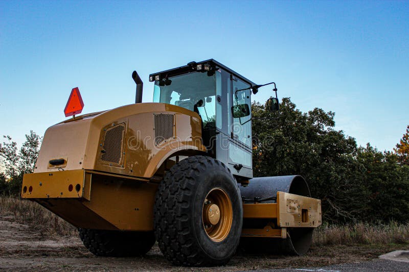 Single-cylinder Road Roller on Construction Site Stock Image - Image of ...
