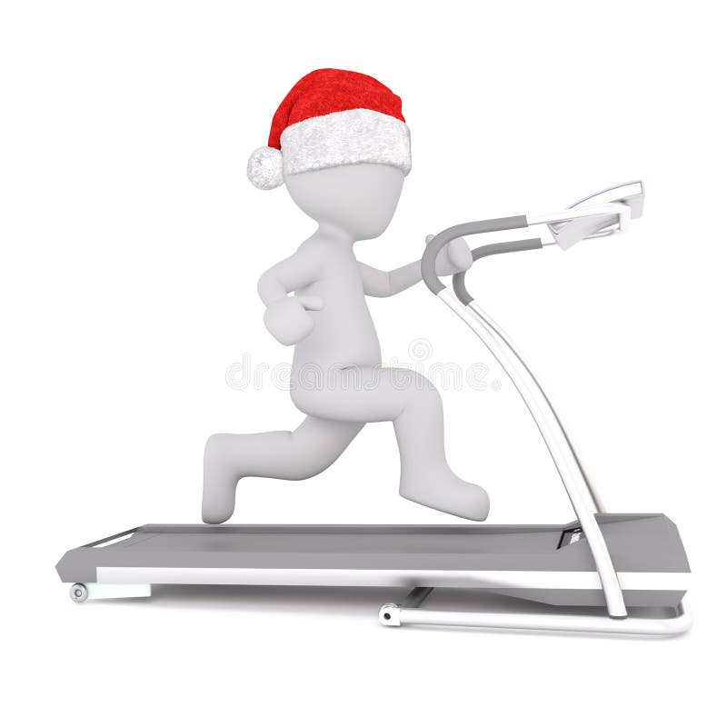 Single 3D Figure in Santa Hat Running on Treadmill Stock Illustration ...
