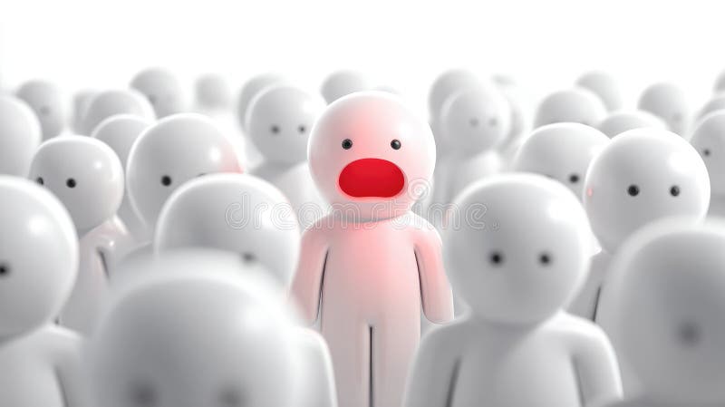 Shocked Person among Crowd, 3D Render Stock Illustration - Illustration ...