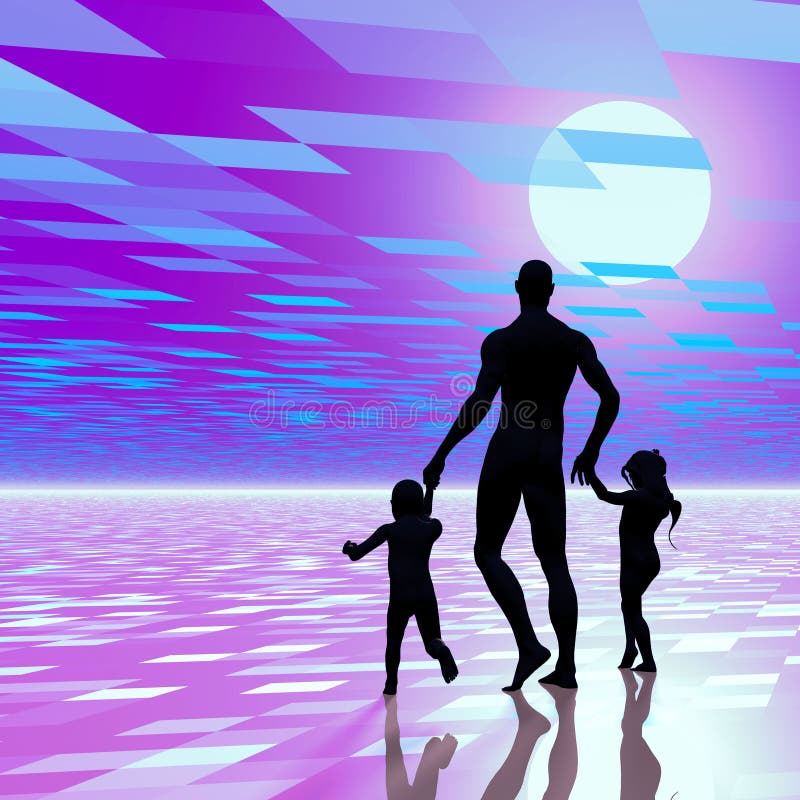 A Single Widower Father is Seen with His Two Children on the Top of a ...