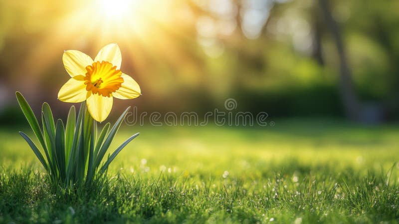 A Single Daffodil Blooms in the Spring Sunshine Stock Illustration - Illustration of renewal ...