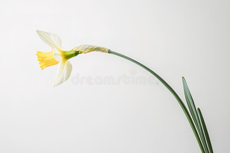 Spring S Embrace: a Solitary Daffodil Blossom on Pure White Background ...