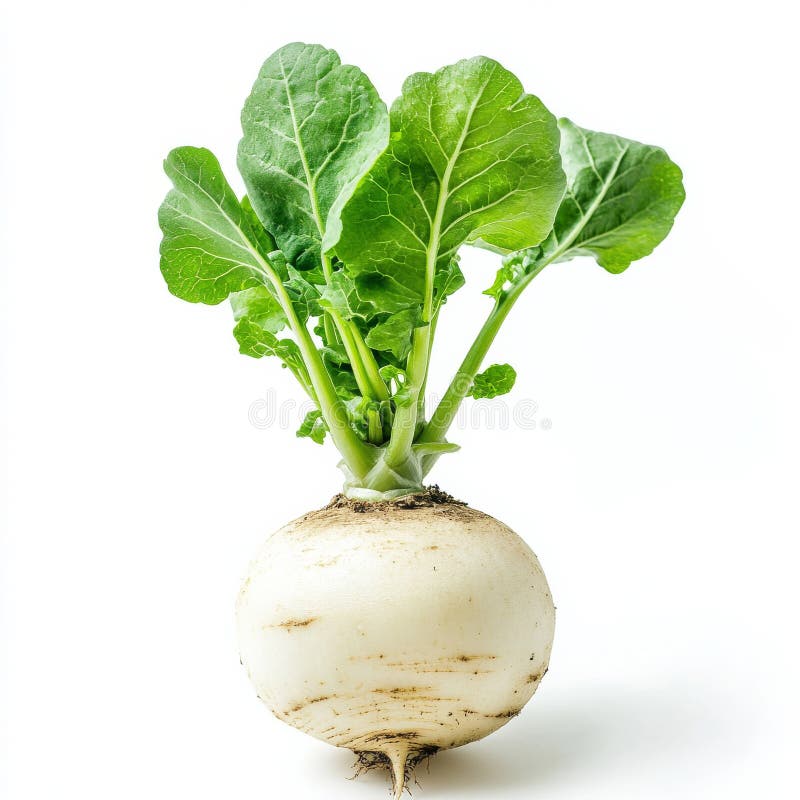 A Single Daikon Radish with Green Top, Isolated on a White Background ...