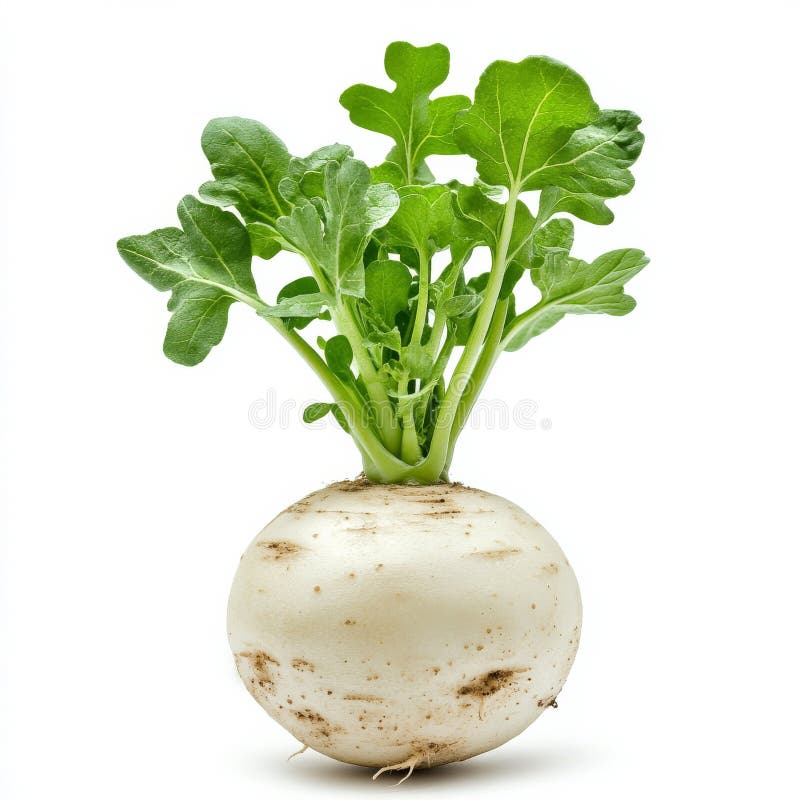 A Single Daikon Radish with Green Top, Isolated on a White Background ...