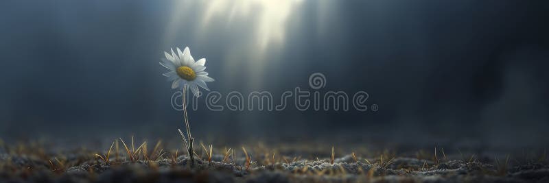 Single Daisy Blooming in the Spotlight of Sun Rays Stock Photo - Image ...