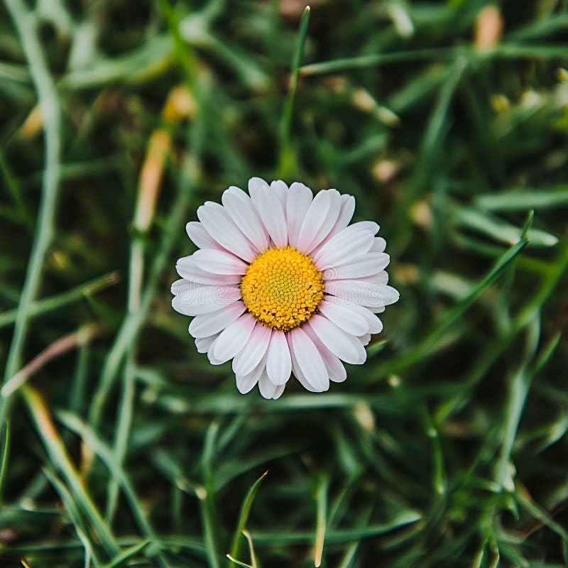 Single Daisy Flower Blooming in Lush Green Grass Nature Stock ...