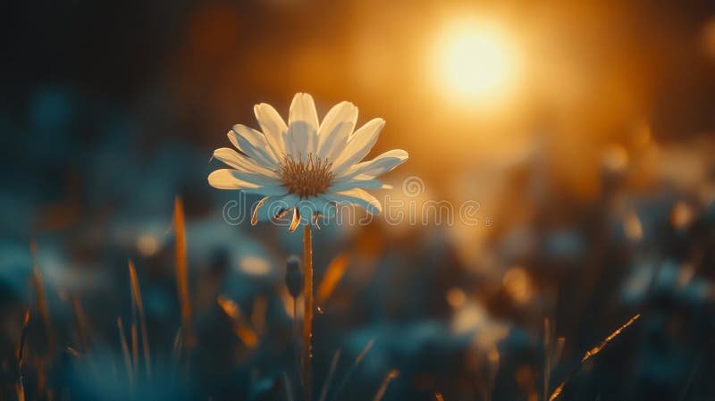 Single Daisy Flower Illuminated by Sunset Glow Stock Illustration ...