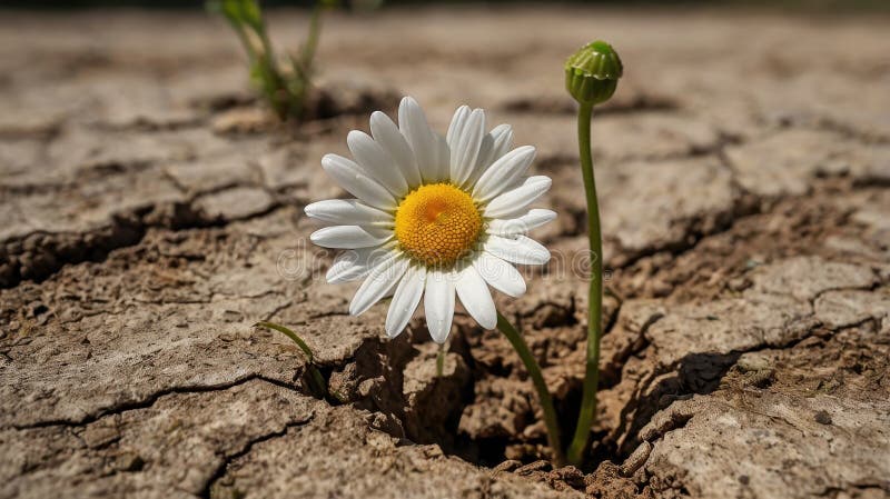 Single Daisy Growing in Cracked, Arid Soil Patch in Natural Setting ...