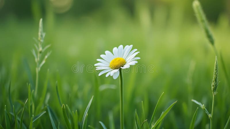 Single Daisy in Lush Green Grass, Web Banner with Copy Space, a ...