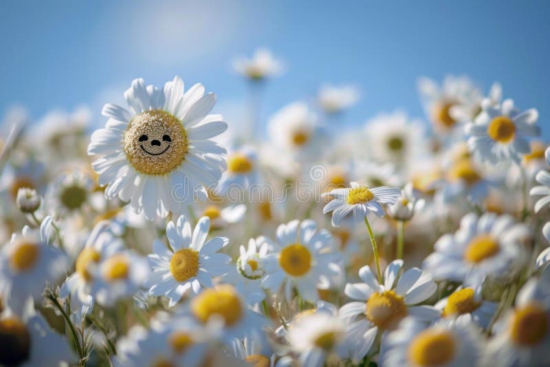 Daisy with Smiley Face Blooming in Field of Flowers Stock Image - Image ...