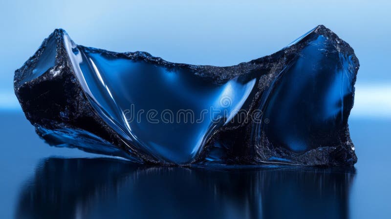 A Single, Dark Blue Obsidian Rock with a Smooth, Shiny Surface Stock ...
