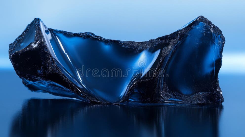 A Single, Dark Blue Obsidian Rock with a Smooth, Shiny Surface Stock ...