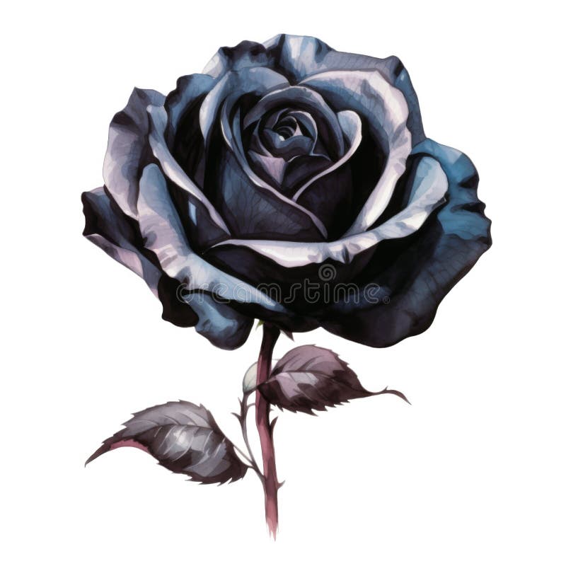 A Single Dark Blue Rose with Delicate Petals and Stem Stock ...
