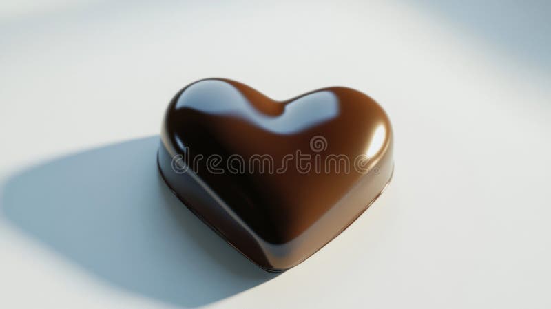 A Single Dark Chocolate Heart Shaped Candy Rests on White Stock ...