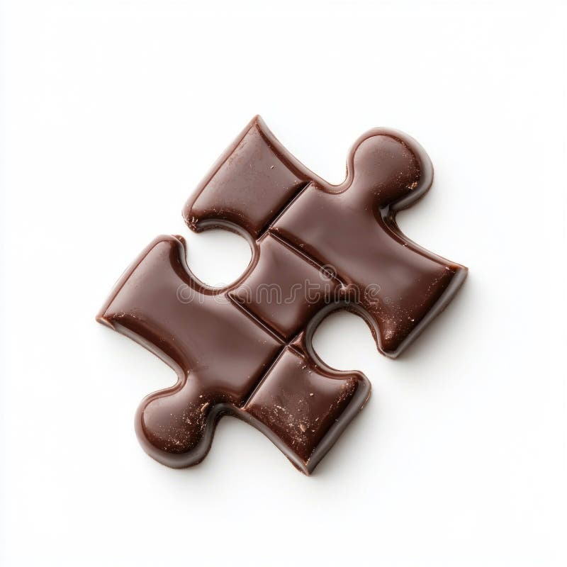 A Single, Dark Chocolate Puzzle Piece Lies Isolated on a White Surface ...