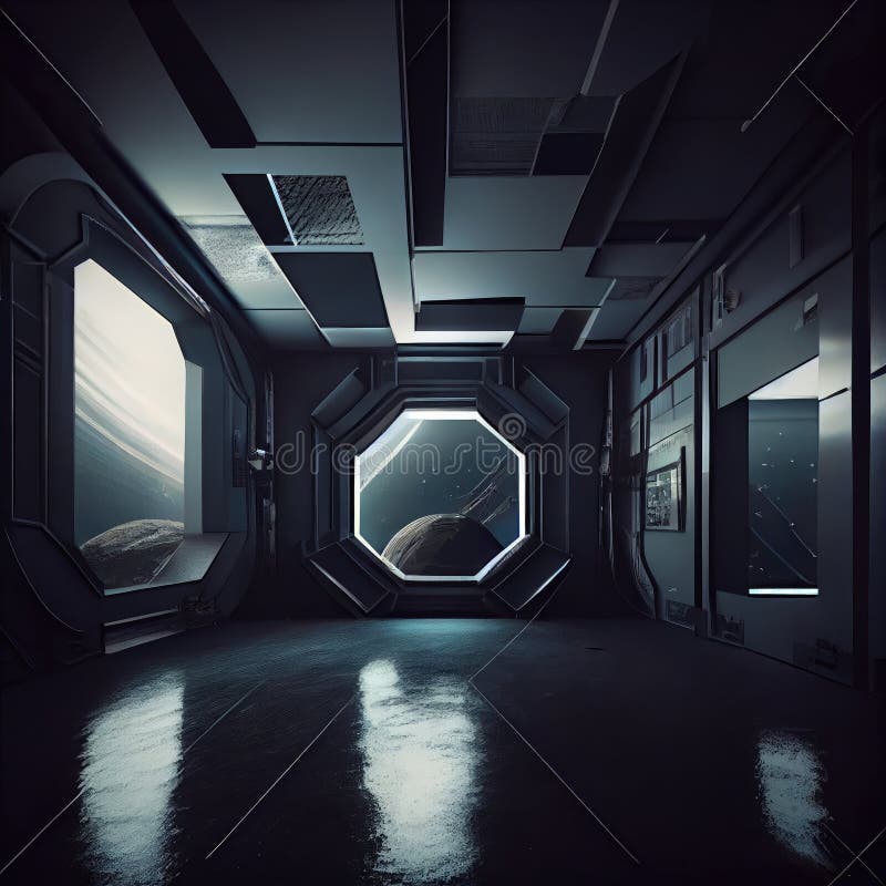 Single Dark Empty Room in Future with Sci-fi Futuristic Interior Stock ...