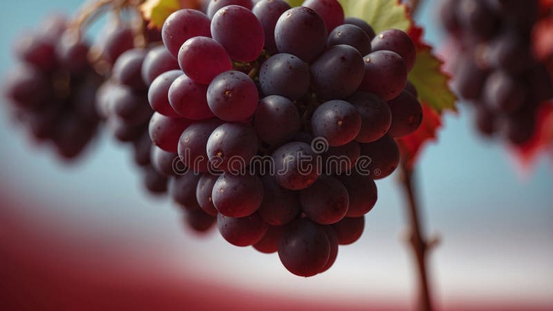Single Dark Grape with Stem on Red Background. Stock Illustration ...