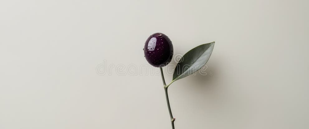 A Single Dark Purple Olive on a Stem with a Leaf. Stock Image - Image ...