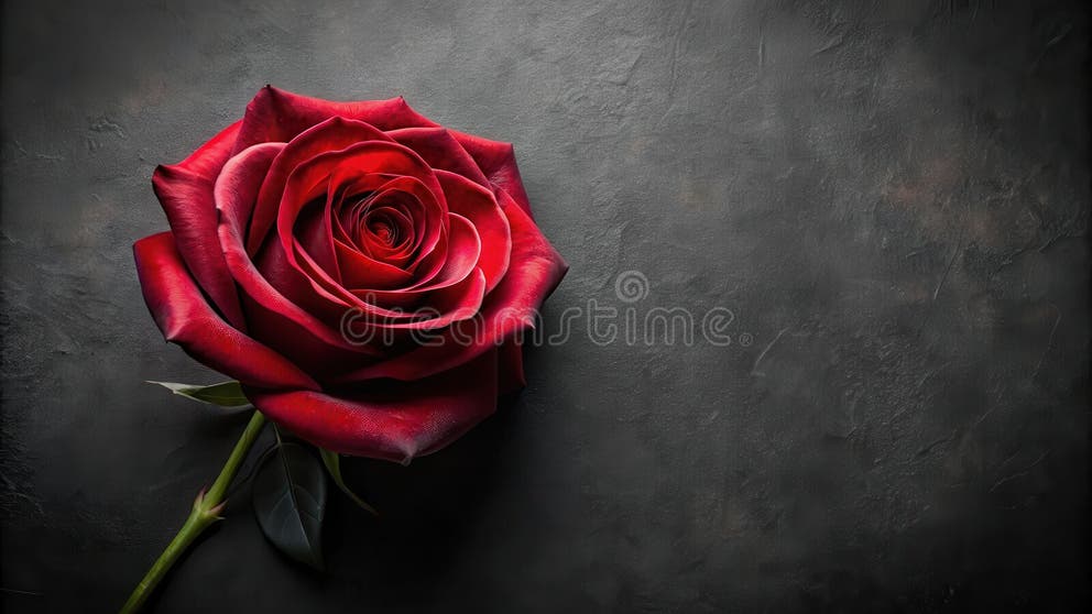 A Single Dark Red Rose Rests on a Textured Black Surface. Generative AI ...