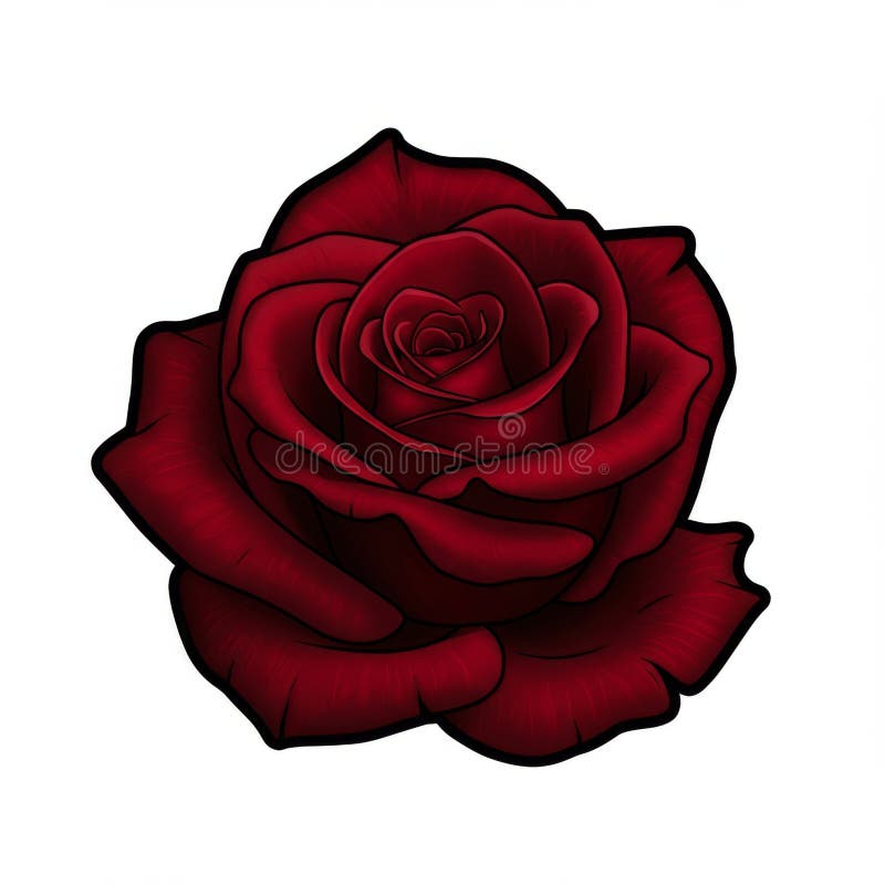 Single Dark Red Rose on White Background Stock Illustration ...