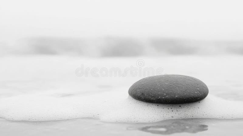 Single Dark Stone on Foaming Beach Shore Stock Illustration ...