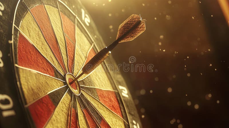 A Single Dart Hitting the Bullseye on a Dartboard with a Light Stock ...