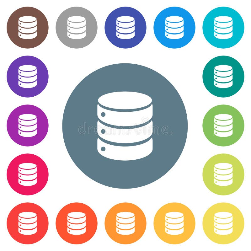 Single Database Flat White Icons on Round Color Backgrounds Stock ...