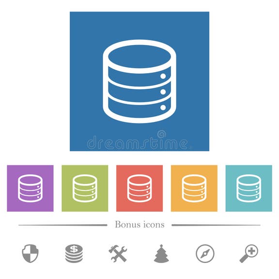 Single Database Flat White Icons in Square Backgrounds Stock Vector ...