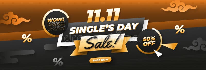 Single Day 11.11 Horizontal Banner Template Vector Flat Design Stock ...