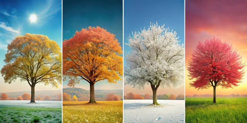 A Single Deciduous Tree Showcasing the Vibrant Transitions of the Four ...