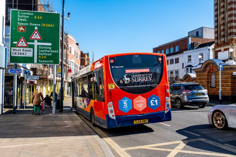 Single Deck Red Bus Stopped at Bus Stop Editorial Stock Photo - Image ...
