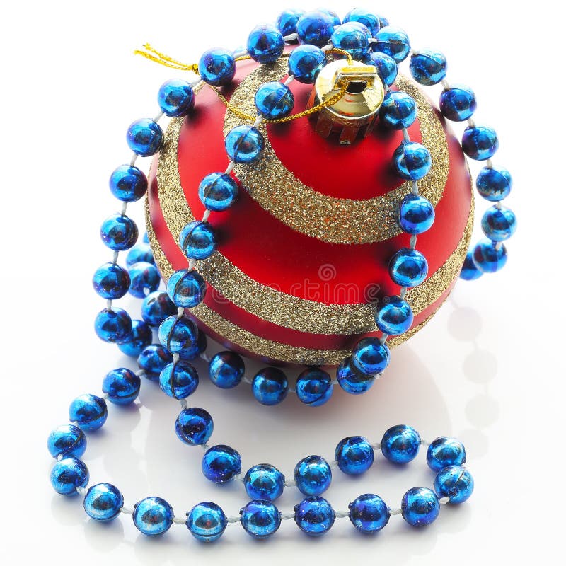Single Decoration Ball with Red Beads Over White Stock Photo - Image of ...